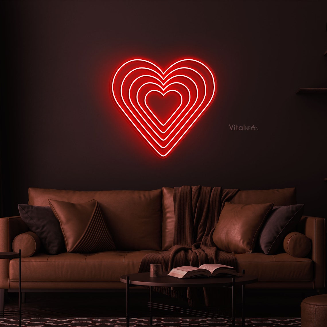 Heart Neon Sign, Heart in Heart Neon Light, Rainbow Hearts Light, Neon ...