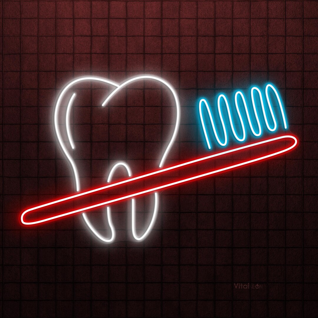 Toothbrush Teeth Neon Sign LED Light Bathroom Wall Art Dental Clinic ...