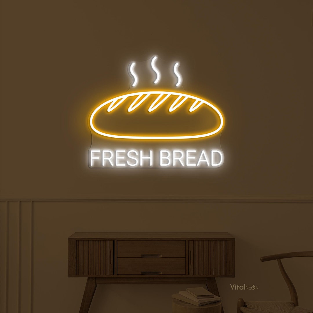 Fresh Bread Neon Sign, Fresh Bread LED Light, Bakery Wall Decor, Warm ...