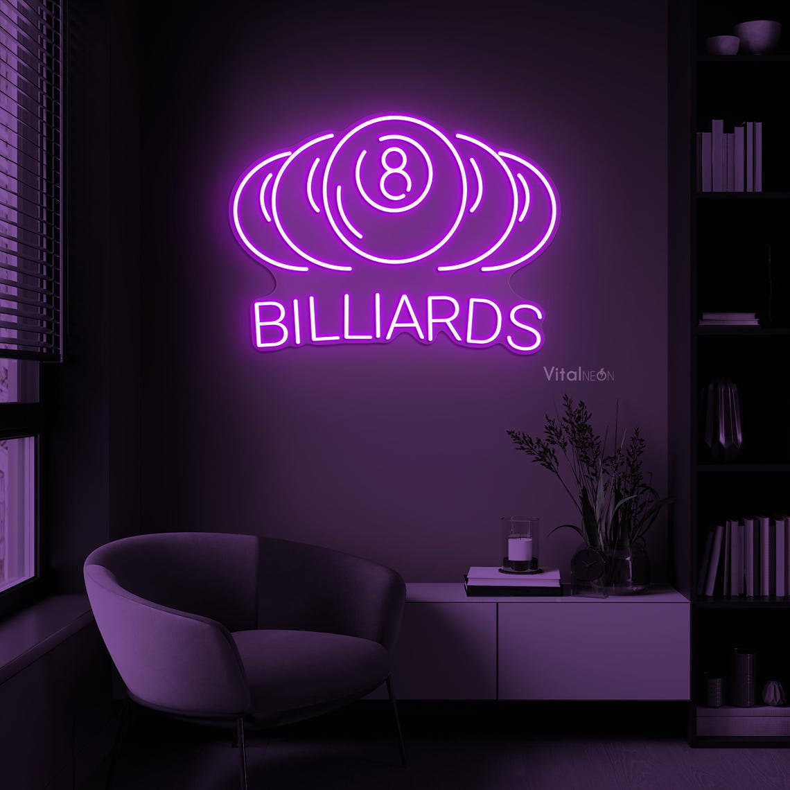 Billiard Pool 8‑ball LED Neon Sign Wall Art Billiard Club Sports Shop ...
