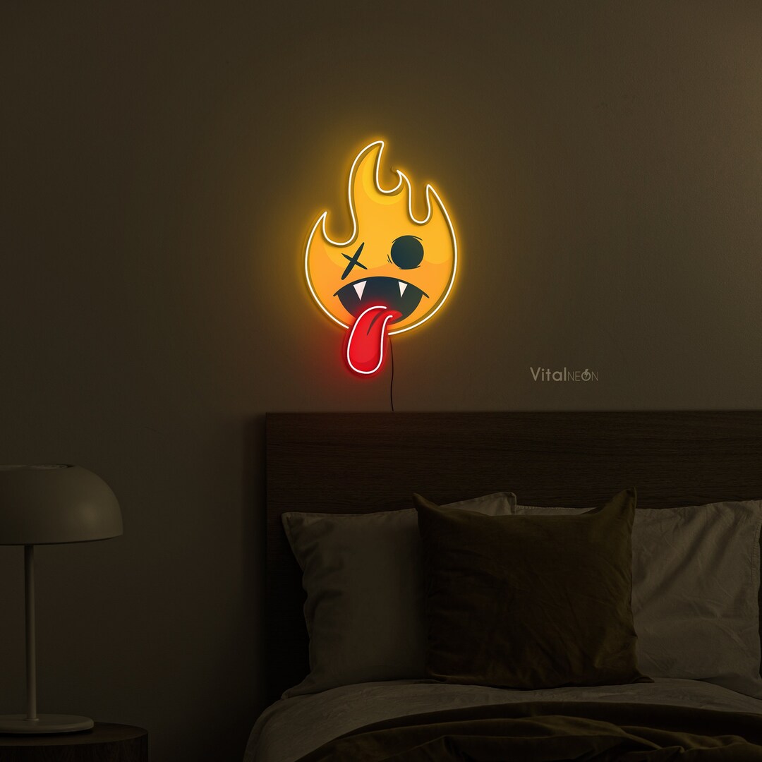 Flaming Neon Sign, Emoji LED Pop Art Sign, Cute Neon Sign for Game Room ...