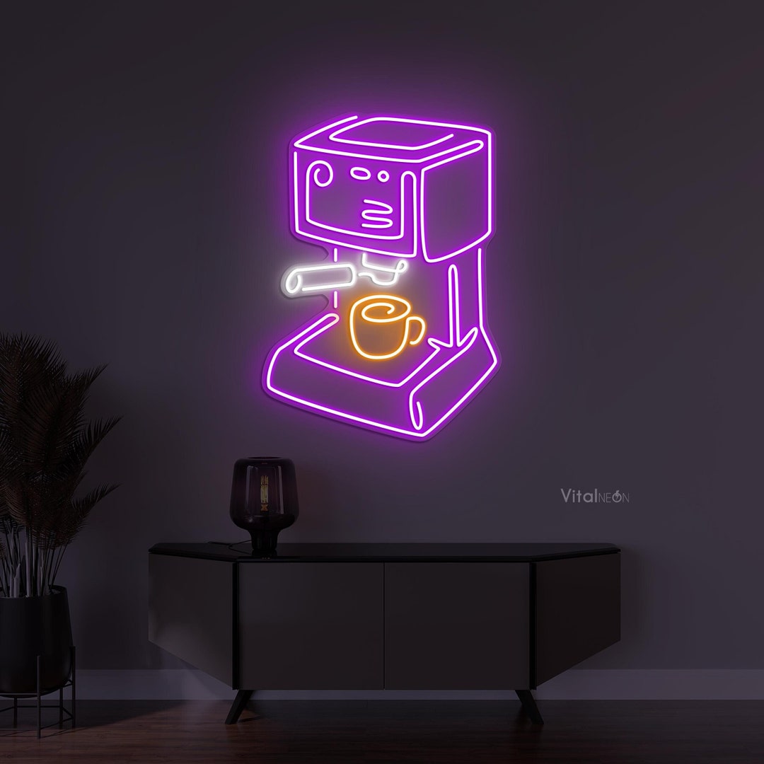 Coffee Machine Neon Sign, Coffee Machine LED Light, Coffee Shop Wall ...
