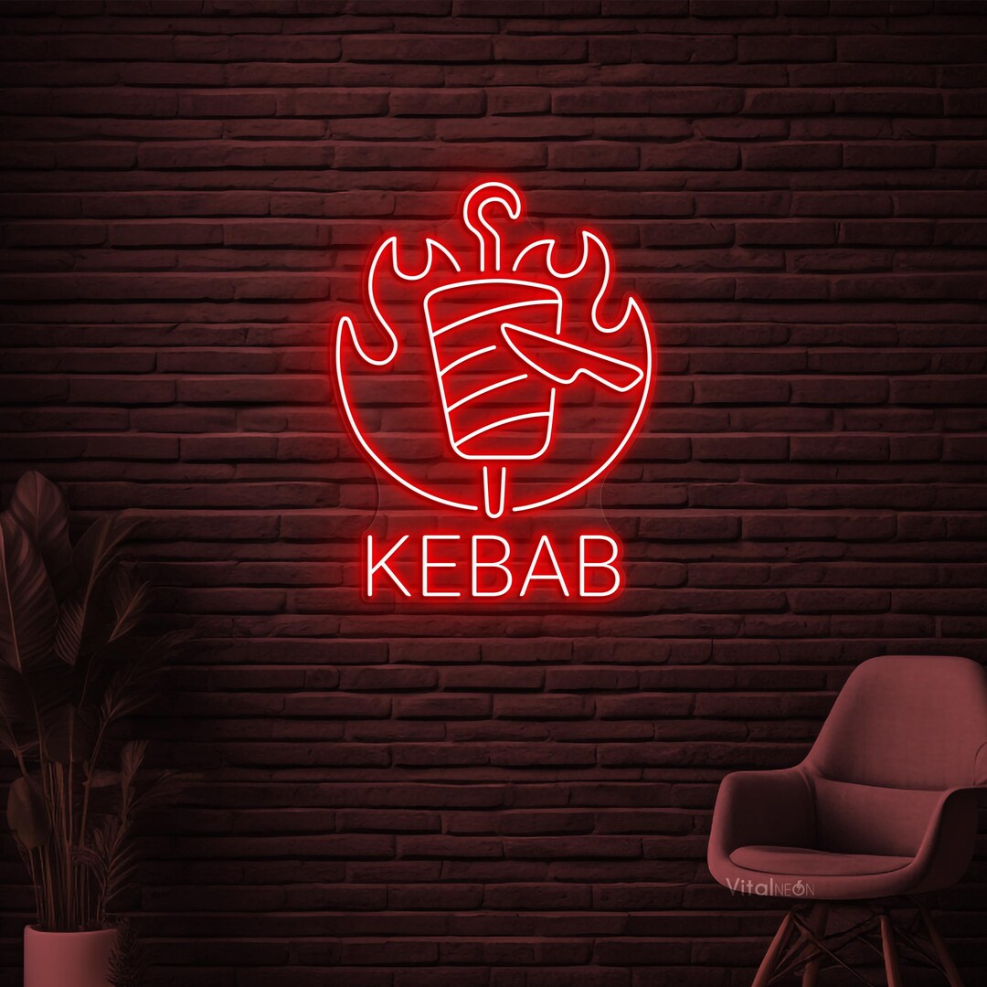 Kebab Neon Sign, Kebab Neon Light, Kebab Logo Wall Art, Restaurant Wall ...