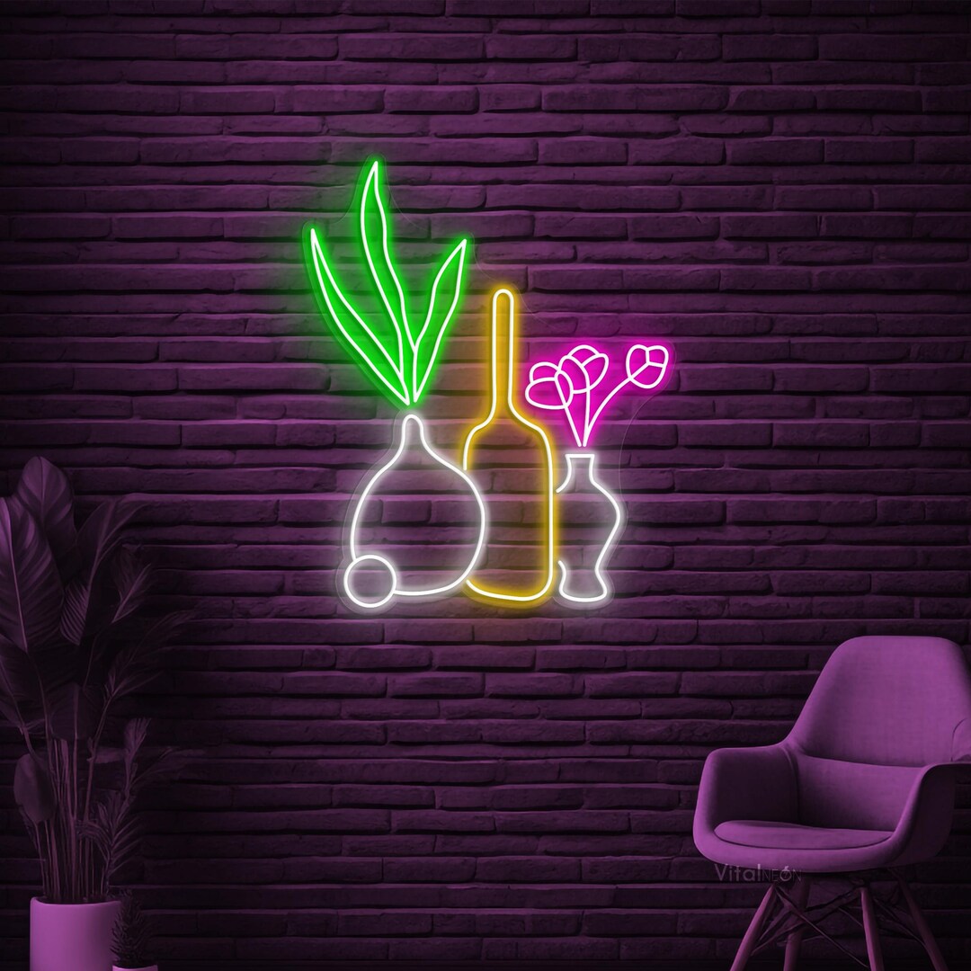 Flower Vase Neon Sign, Flower Vase LED Light, Flower Shop Wall Decor ...