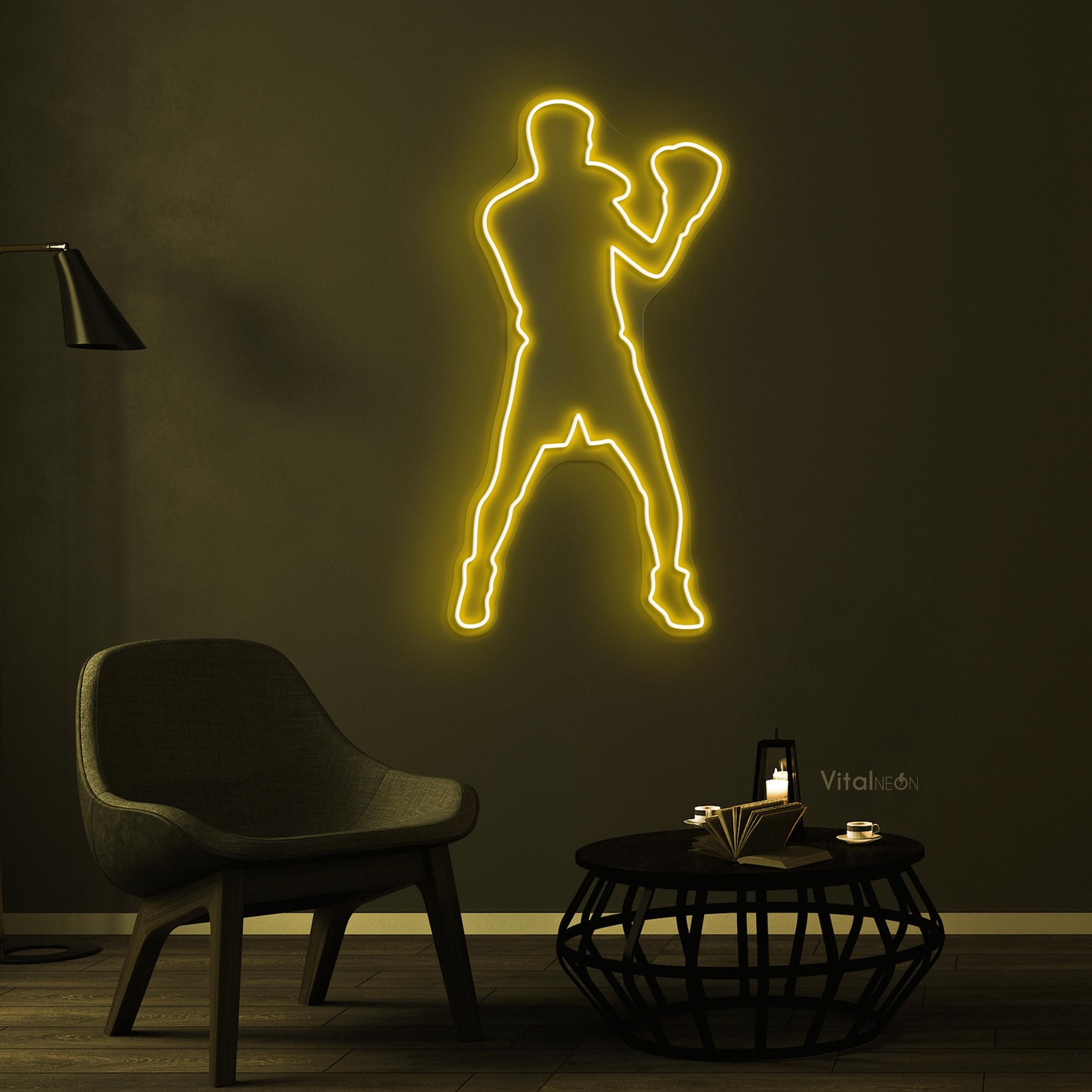 Boxer Silhouette Neon Sign, Game Room LED Wall Art - Etsy