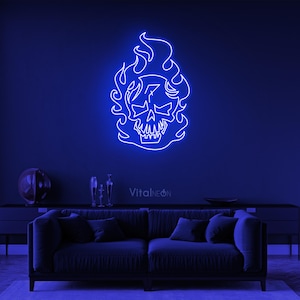 Fire Skull Neon Sign, Fire Skull LED Light, Flaming Skull LED Neon Art ...