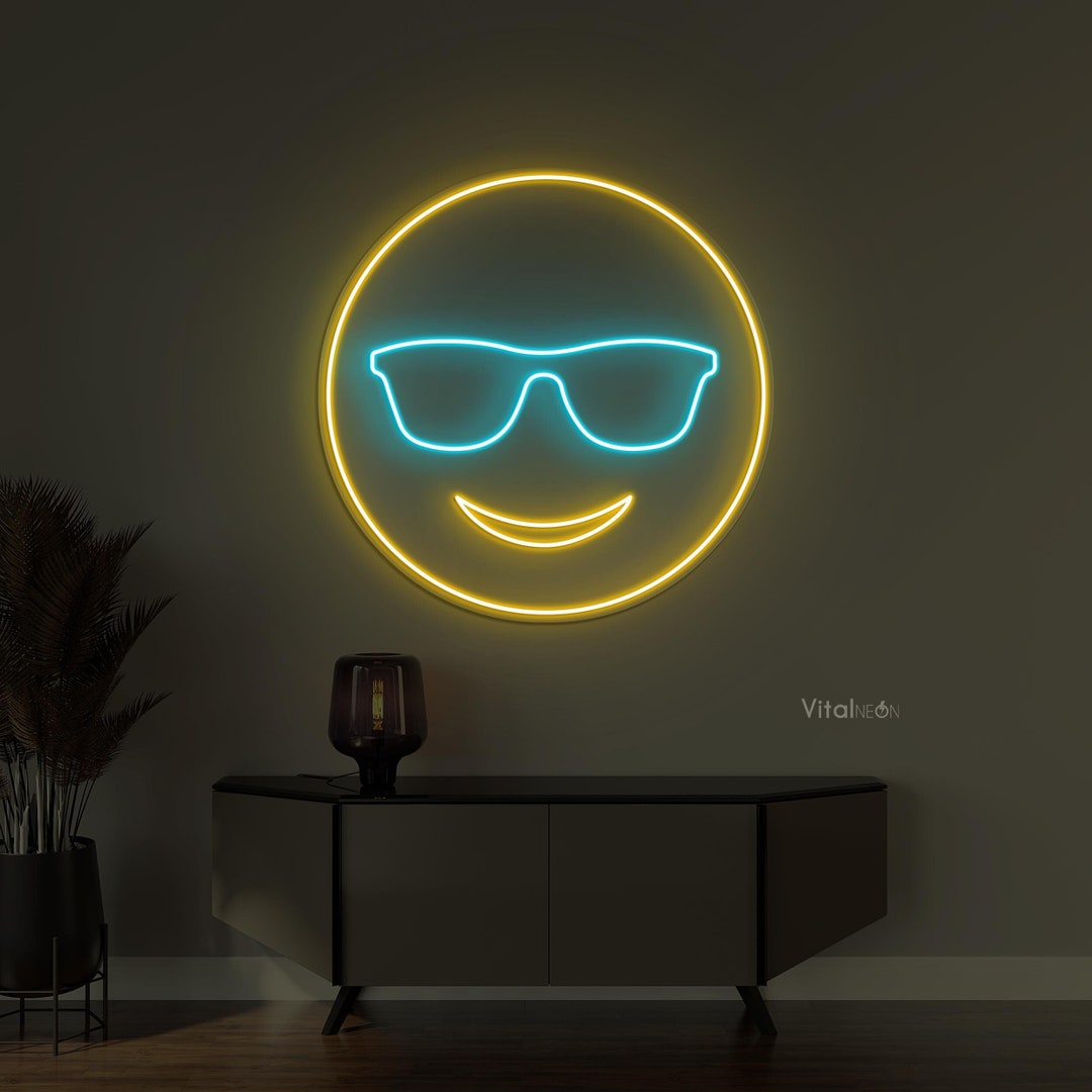 Smiley Face Sunglasses LED Neon Sign, Happy Emoji Kids Room Wall Decor ...