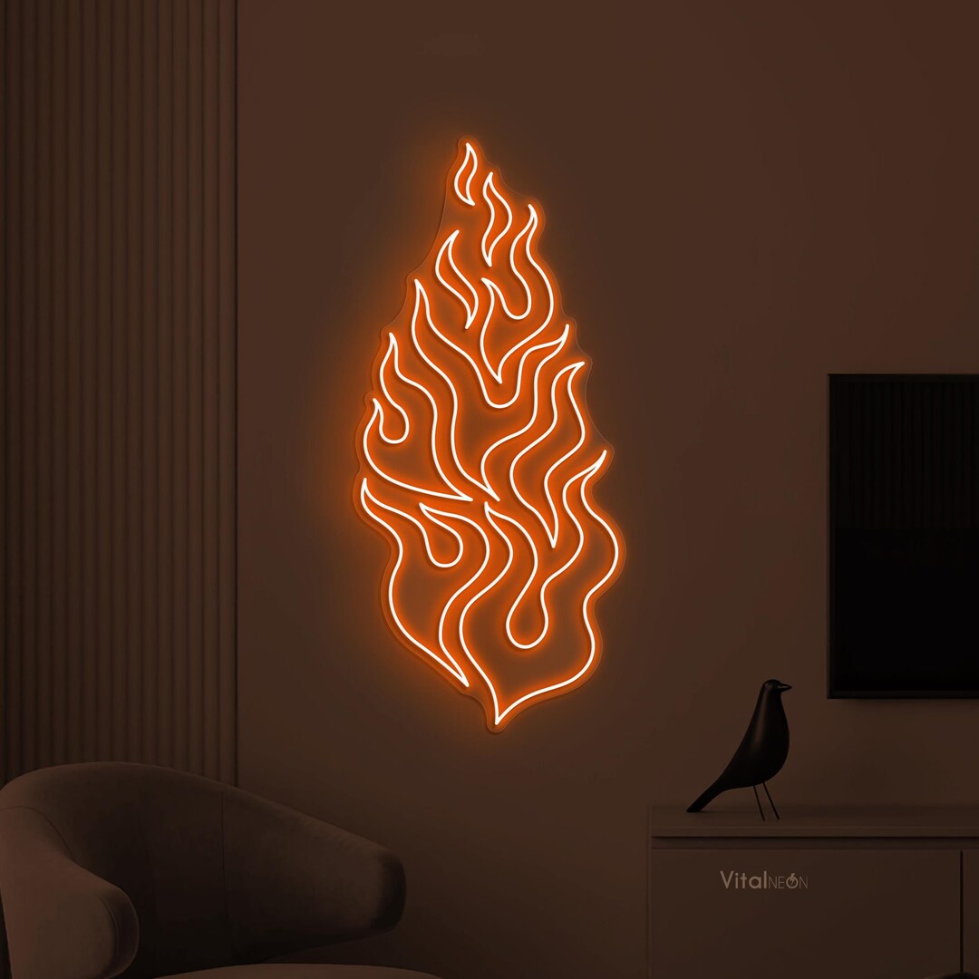 Fire Neon Sign, Fire LED Light, Flame Wall Decor, Home Wall Light, Cafe ...