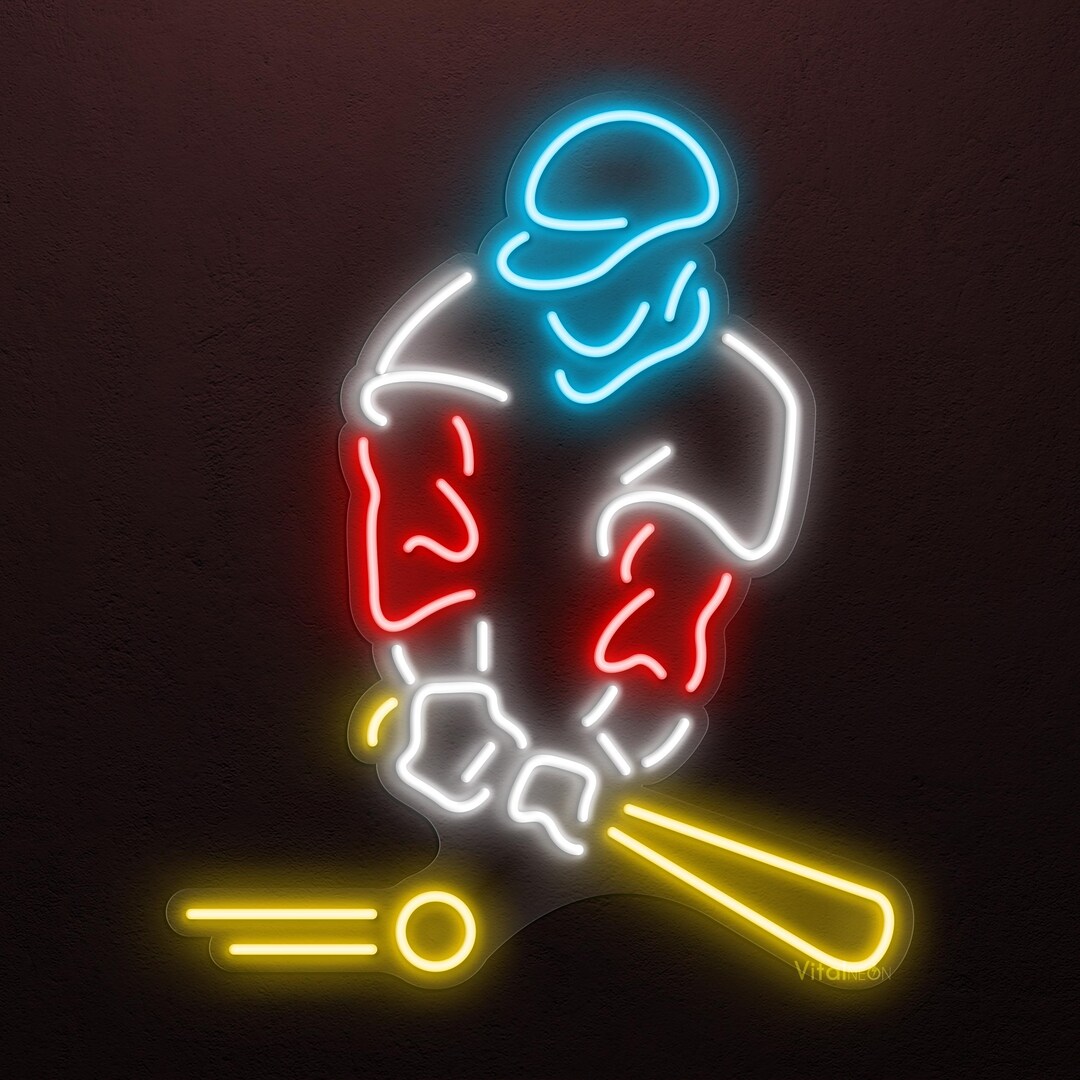 Baseball Player Neon Sign LED Light Man Cave Wall Art Game Room Sports ...