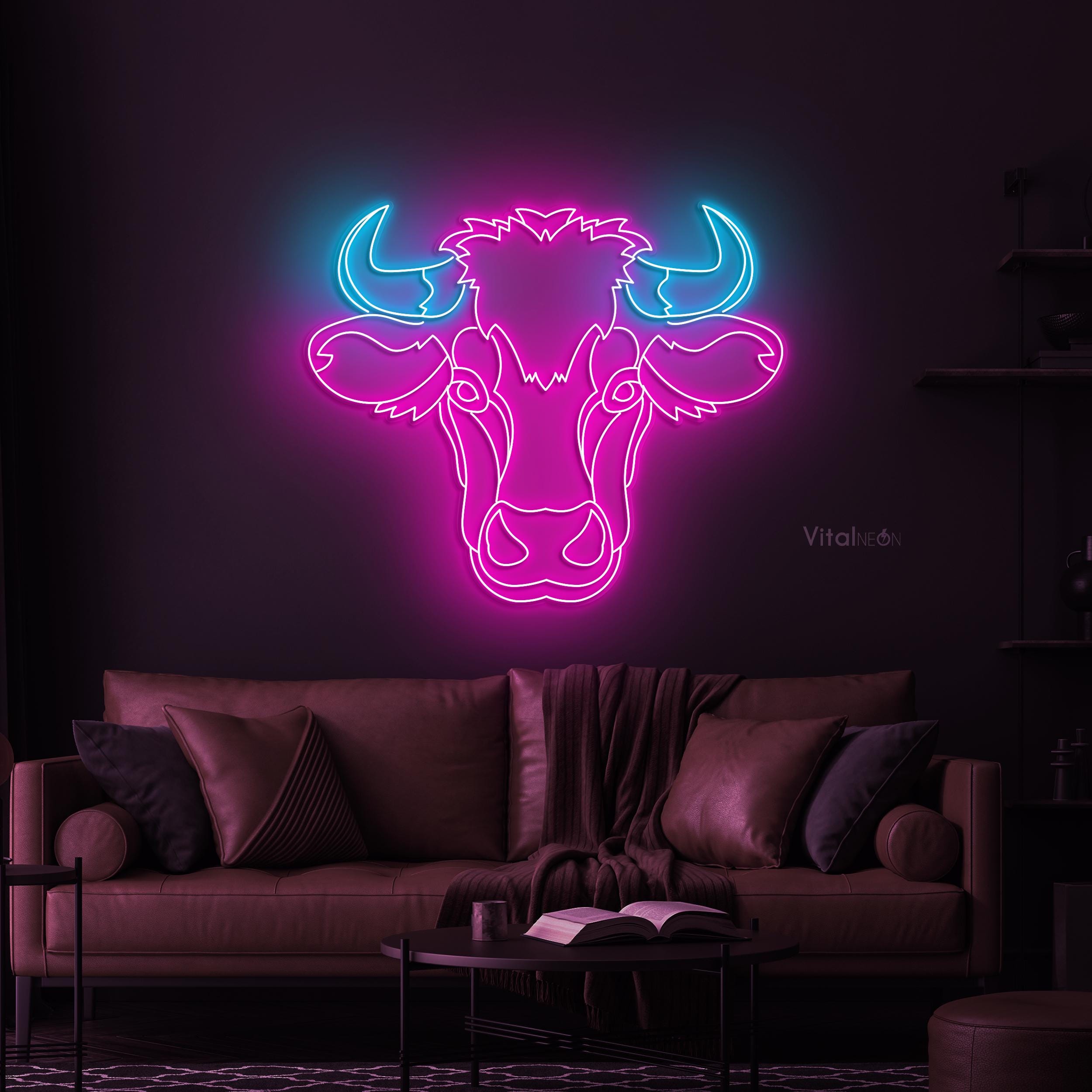Bull Head Neon Sign, LED Wall Art, Game Room Decor - Etsy
