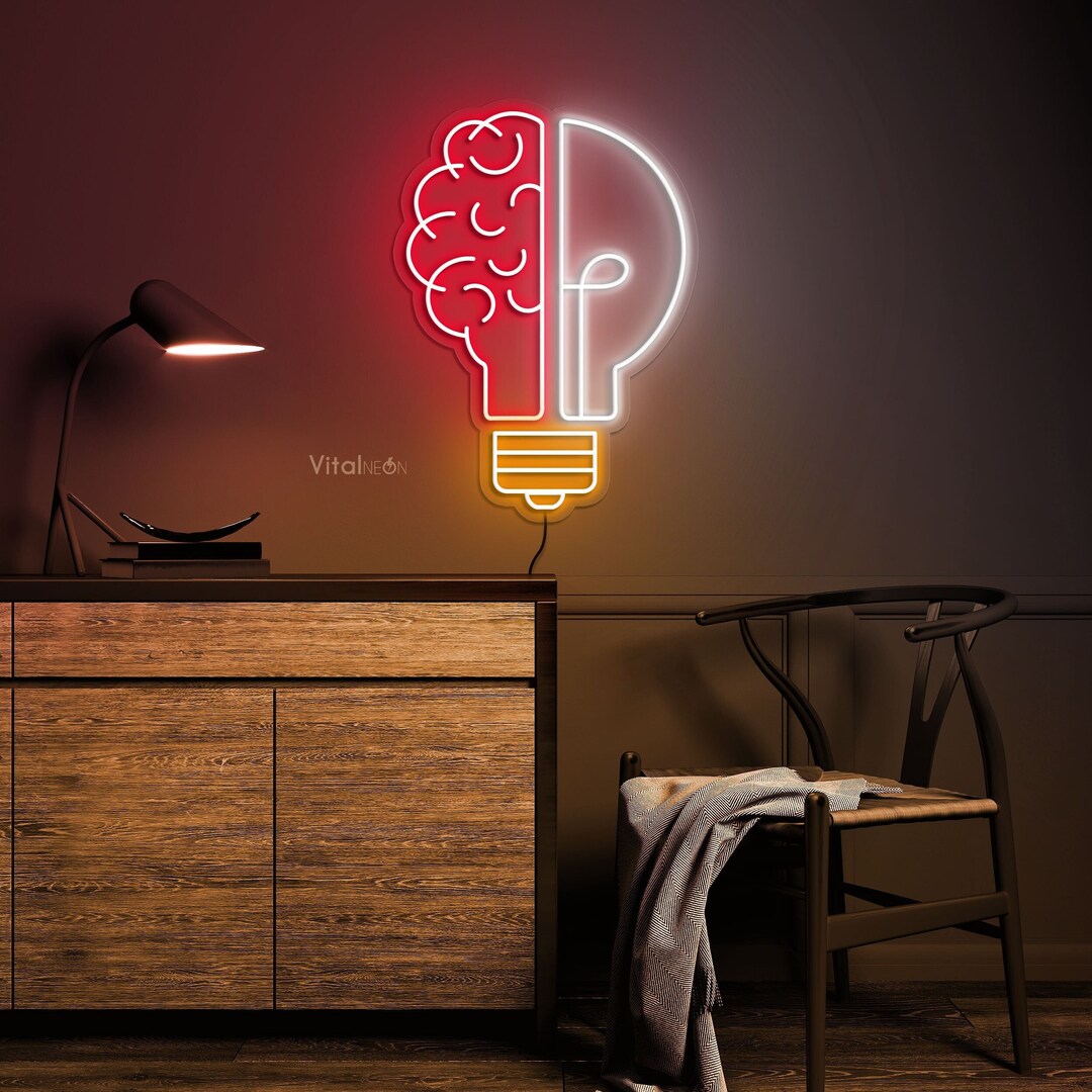 Brain Bulb Neon Sign, Bulb-brain Led Light, Bulb Neon Art, Bulb Wall ...