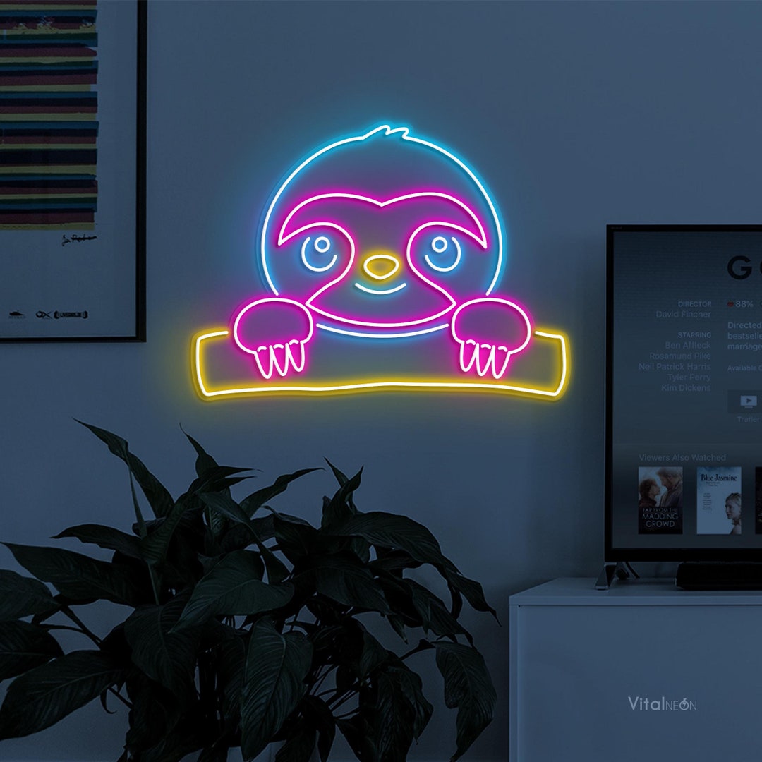 Sloth Neon Sign, Lazy Sloth LED Light, Sleepy Sloth Wall Decor, Kids ...
