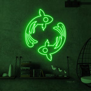 Koi Fish Neon Sign, Koi Fish LED Light, Twin Fish Neon Art, Swimming ...