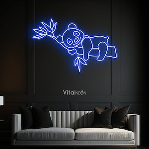 Panda Neon Sign, Cute Panda on Bamboo Branch Neon Light, Kawaii Animal ...