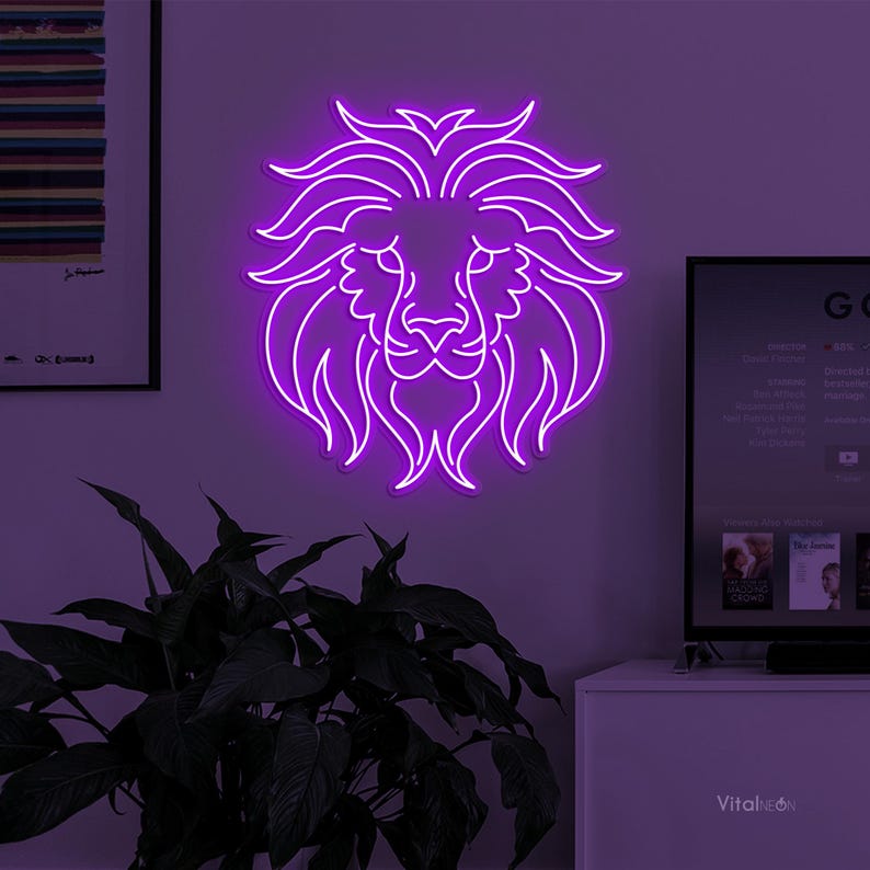 Lion Long Hair LED Neon Sign, Wildlife Jungle Zoo Animal Shop Wall Art ...