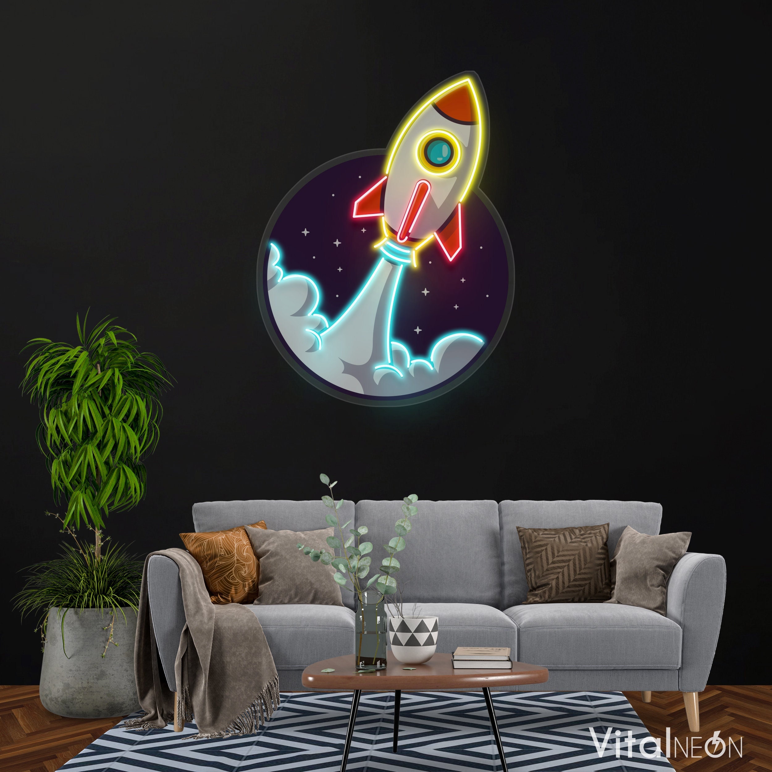 Spaceship Rocket Launch LED Neon Sign, Futuristic Wall Decor, Room ...