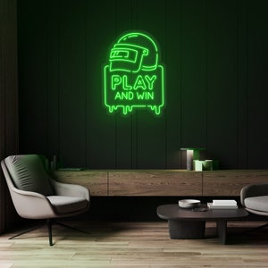 Play and WIN Neon Sign, LED Game Room Decor, Gaming Wall Art, Neon ...
