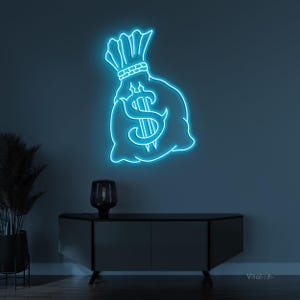 Money Bag Neon Sign, Money Bag LED Light, Dollar Wall Decor, Office ...