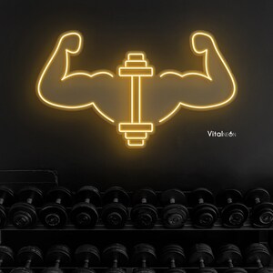 Muscles Dumbbell Neon Sign, Man With Muscles LED Light, Dumbbell Wall ...