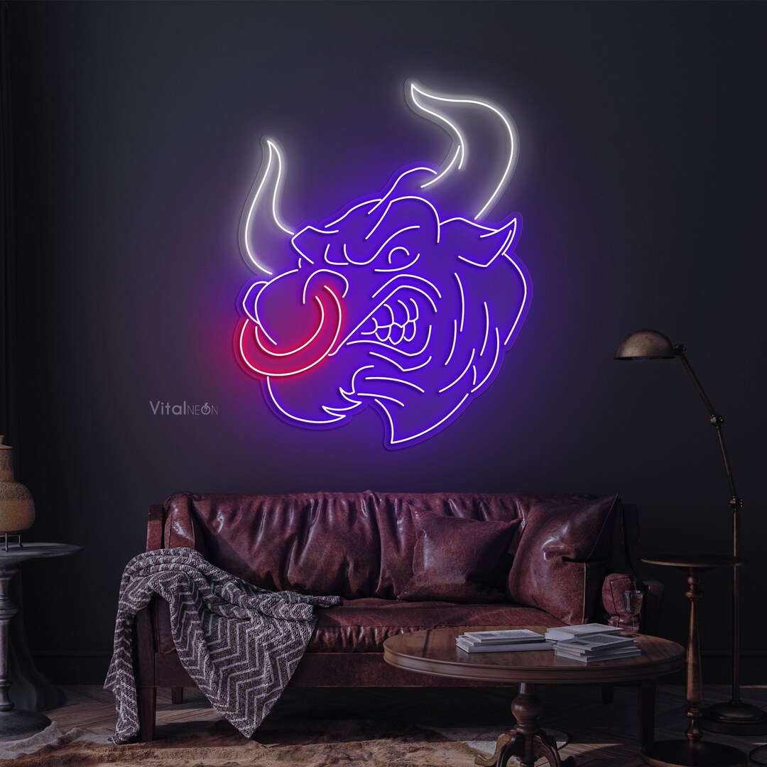 Bull Texas Neon Light, Bull Neon Sign, Angry Bull Neon Art, Texas Bull ...