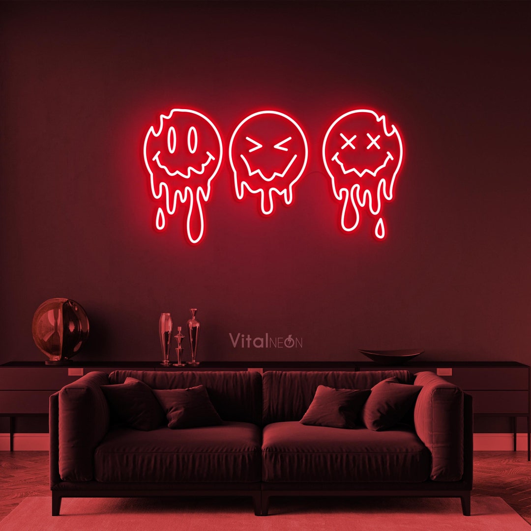 Dripping Smiley Faces Neon Sign, Smiley Faces LED Light, Dripping ...