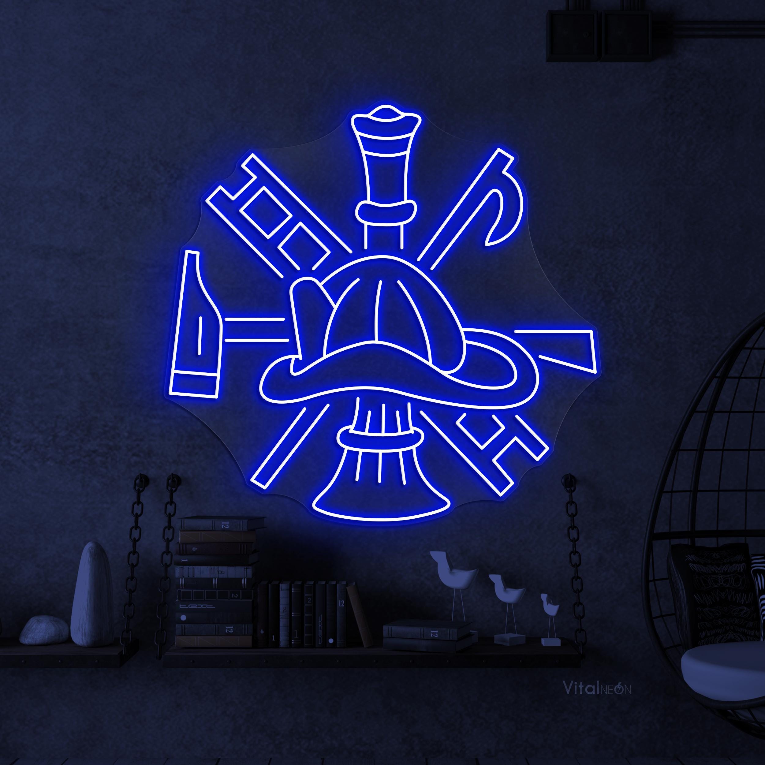 Firefighter Neon Sign LED Light Fireman Wall Art Rescue Room Decor Fire ...