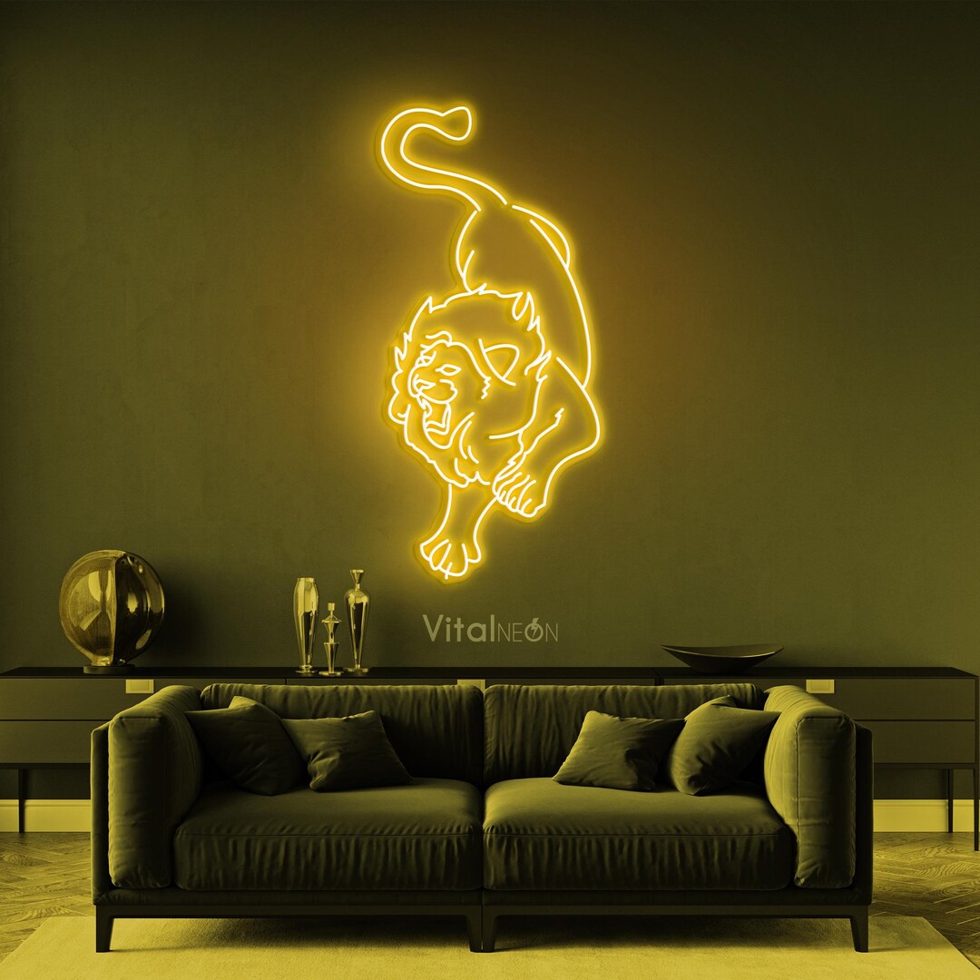 Leaping Lion Neon Sign, Leaping Lion LED Light, Jumping Lion Neon Art ...