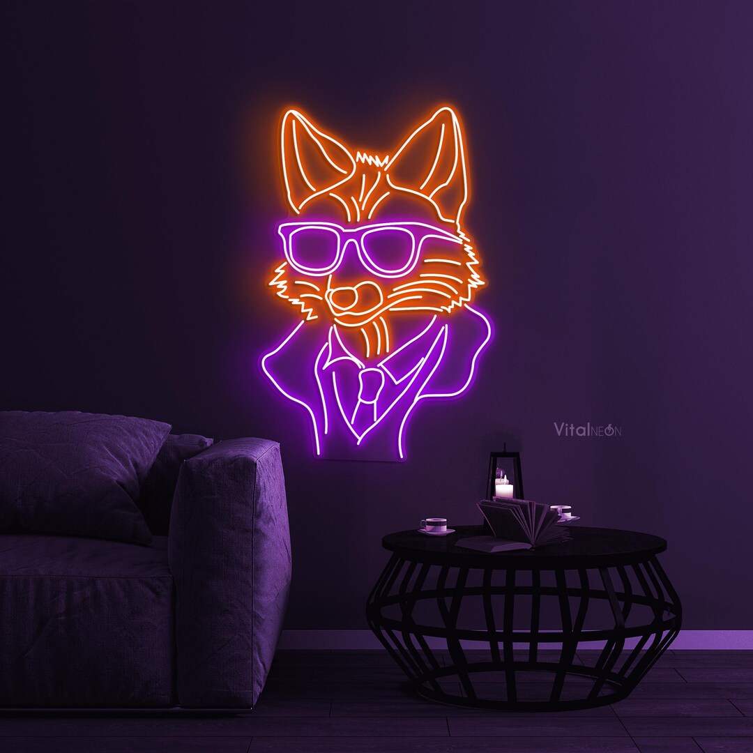 Fox With Sunglasses Neon Sign, Fox With Sunglasses LED Light, Fox Wall ...