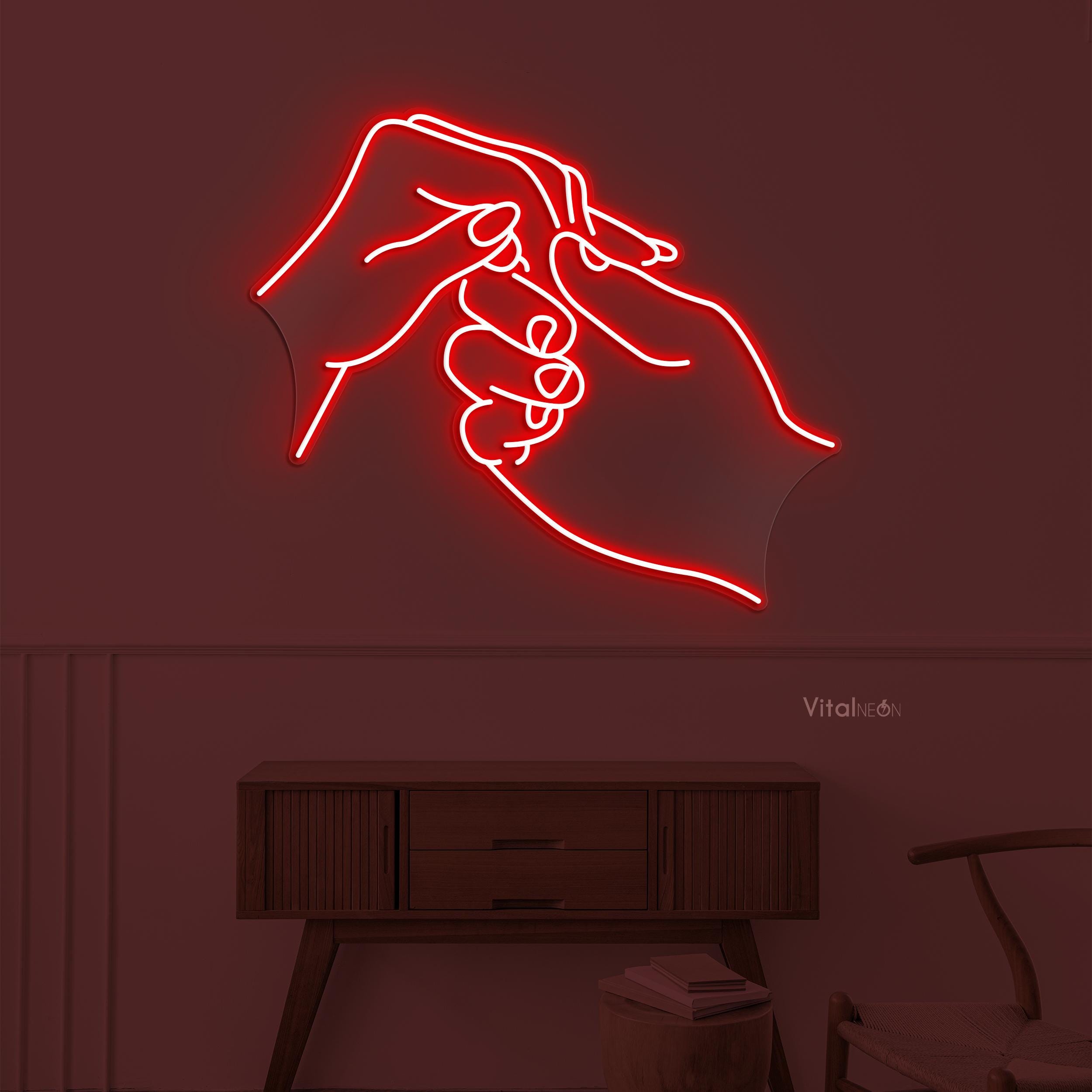 Intertwined Hands Neon Sign, LED Wall Art Decor, Connection Symbol ...