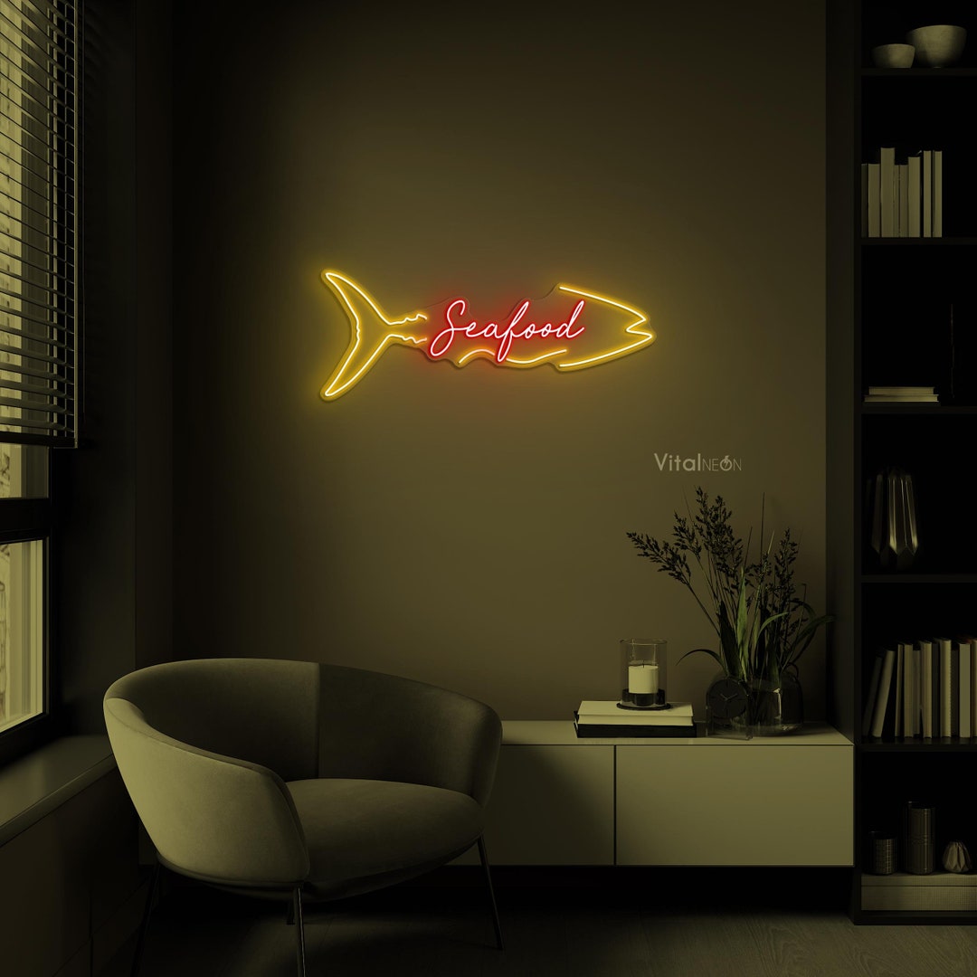 Seafood Neon Sign, Fish Seafood LED Light, Fish Wall Art, Seafood ...