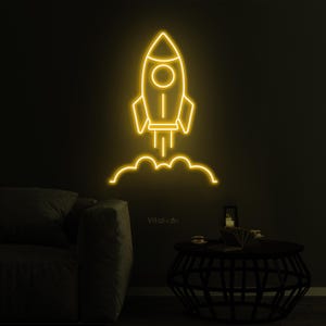 Rocket Neon Sign, Rocket LED Light, Spaceship Wall Art, Spacecraft Sign ...