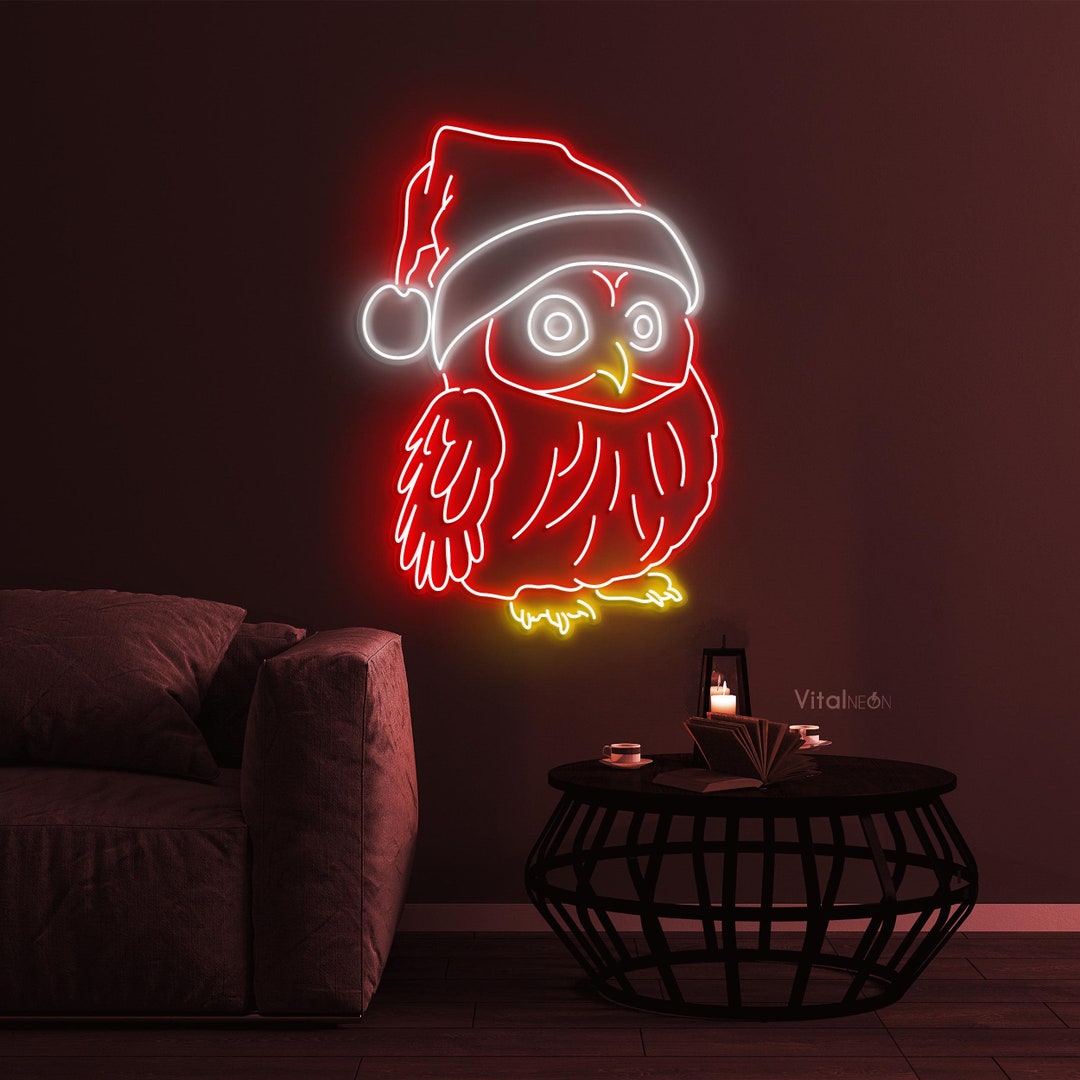 Christmas Owl Neon Sign, Christmas Owl LED Light, Owl Wall Decor, Birds ...