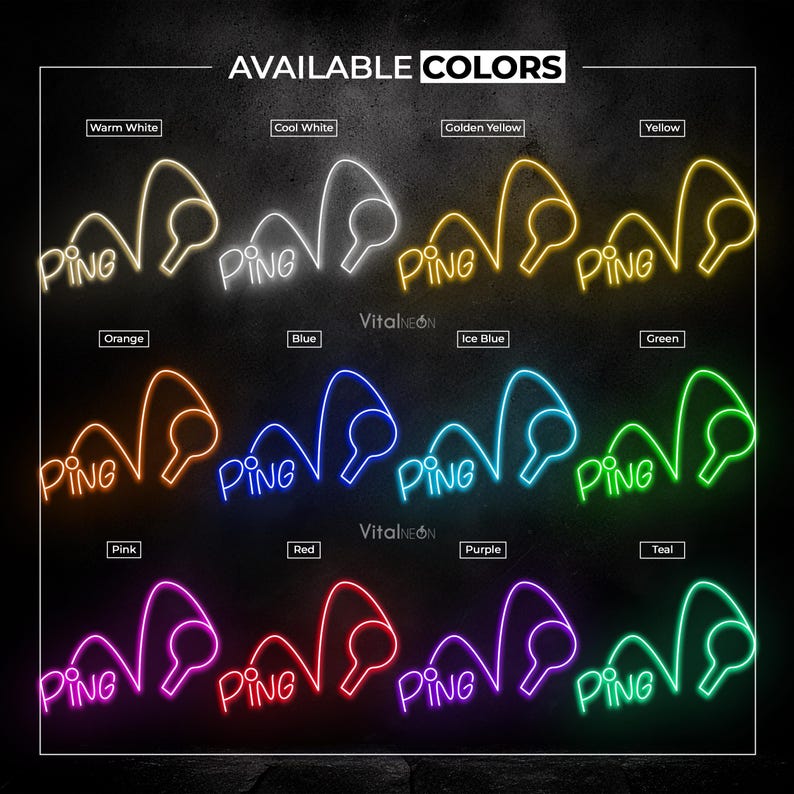 Ping Pong Table Tennis LED Neon Sign, Racket Logo Club Wall Art Decor ...