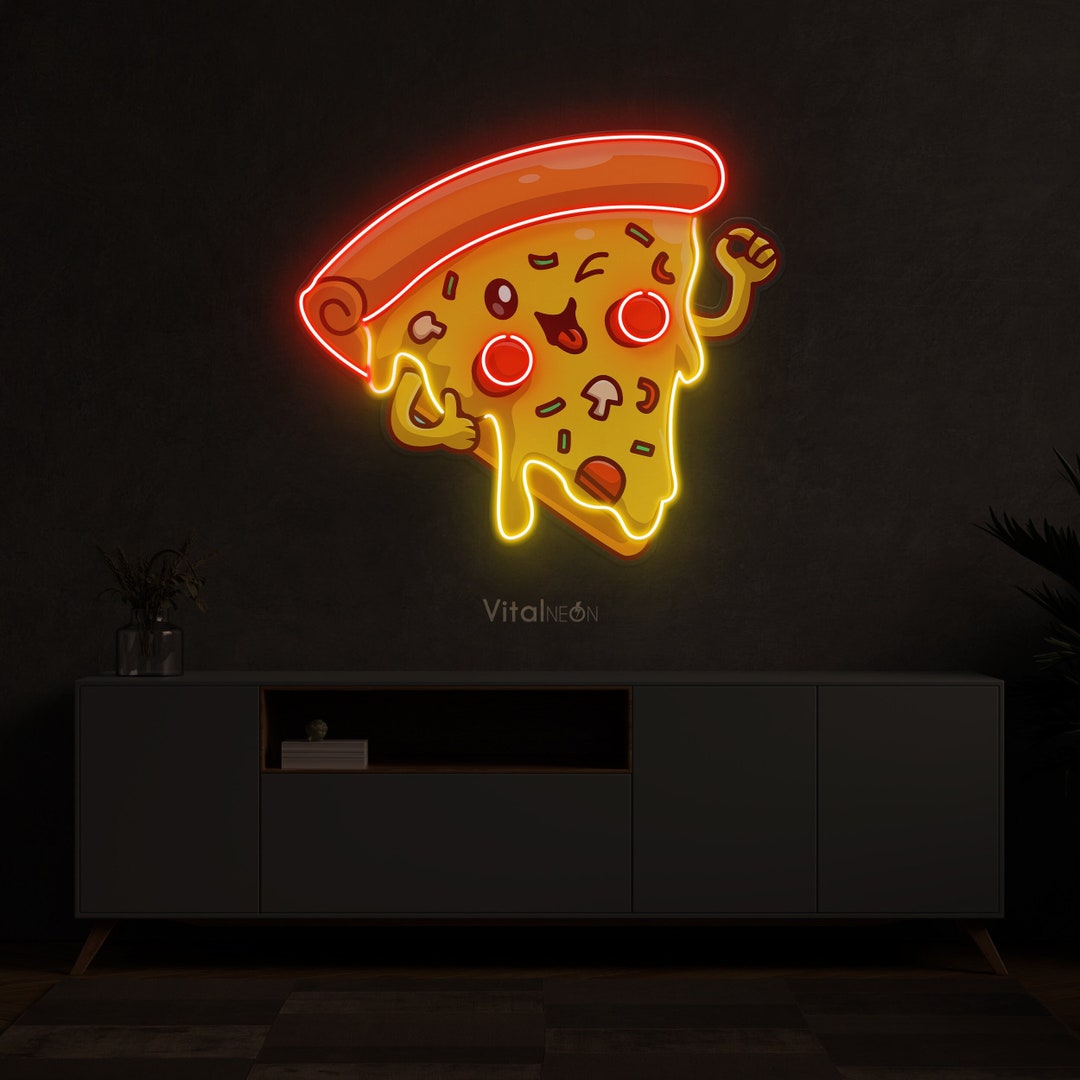 Smiling Pizza Slice Neon Sign, LED Pizza Light, Pizza Pop Art ...