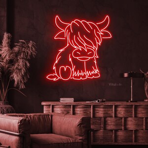 Highland Cow Neon Sign LED Light Farmhouse Wall Art Western Cattle Home ...