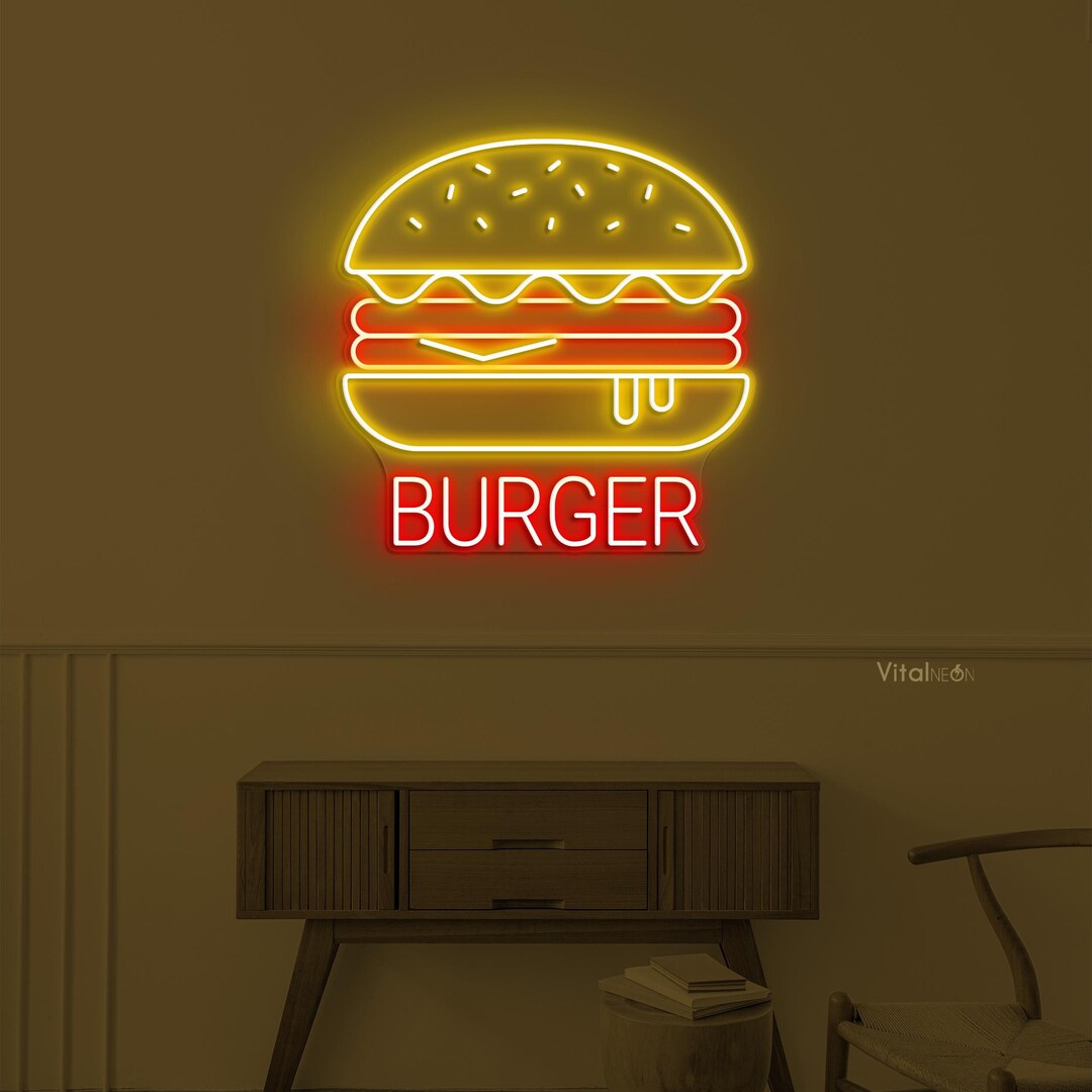 Burger Neon Sign, Hamburger LED Light, Fast Food Restaurant Wall Decor ...