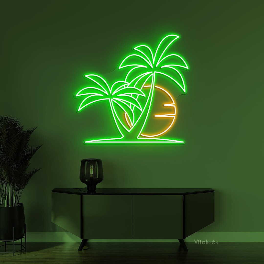 Palm Tree Neon Sign, Palm Tree LED Light, Palm Tree With Sun Wall Decor ...
