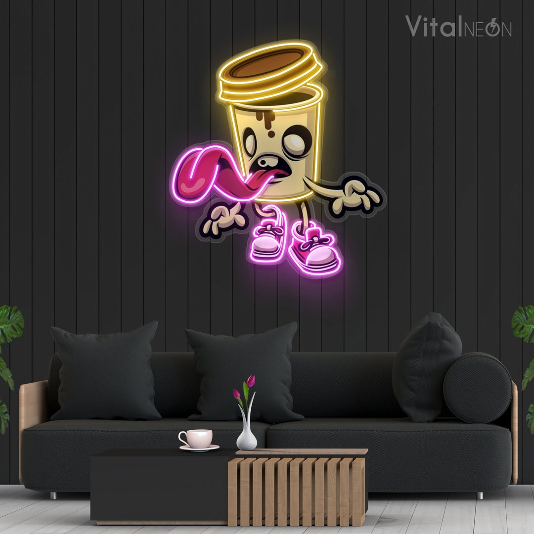 Zombie Cup LED Neon Sign, Coffee Lover's Gift, Custom Cafe Decor ...