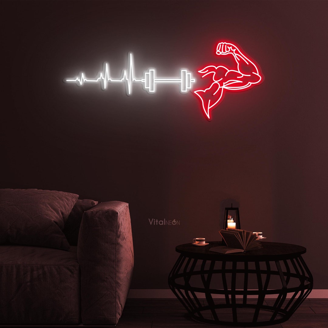 Heartbeat and Muscle Neon Sign, Heartbeat With Muscle LED Art ...