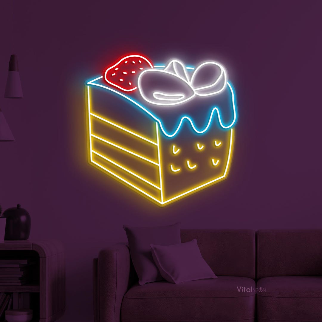 Cake Slice Neon Sign, Cake Slice LED Light, Dessert Wall Decor ...