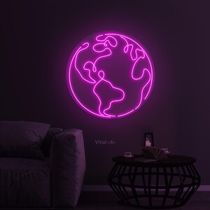 World Map Neon Sign, World Map LED Light, Earth Globe LED Neon Art ...