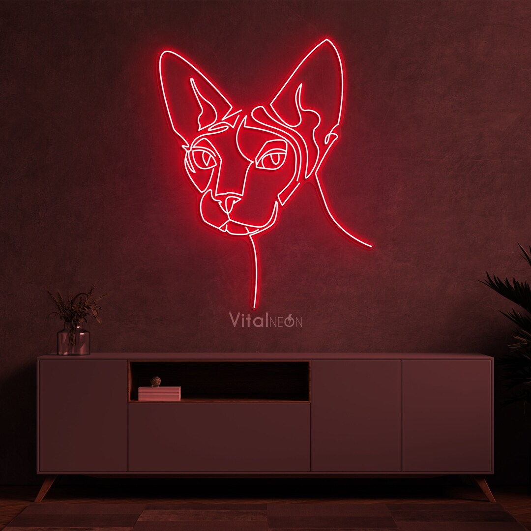Sphynx Kitty Neon Sign – Hairless Cat Wall Art, Pet Owner Home Decor ...