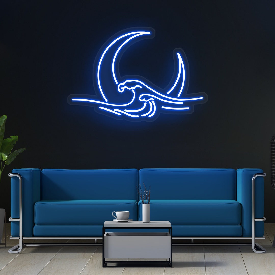 Sea & Moon Neon Sign, LED Wall Decor, Bedroom Art, Name Signs, Unique ...