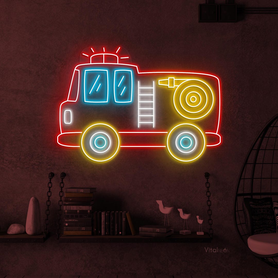 Fire Truck Neon Sign, Fire Truck LED Light, Firefighter Hero Wall Decor ...