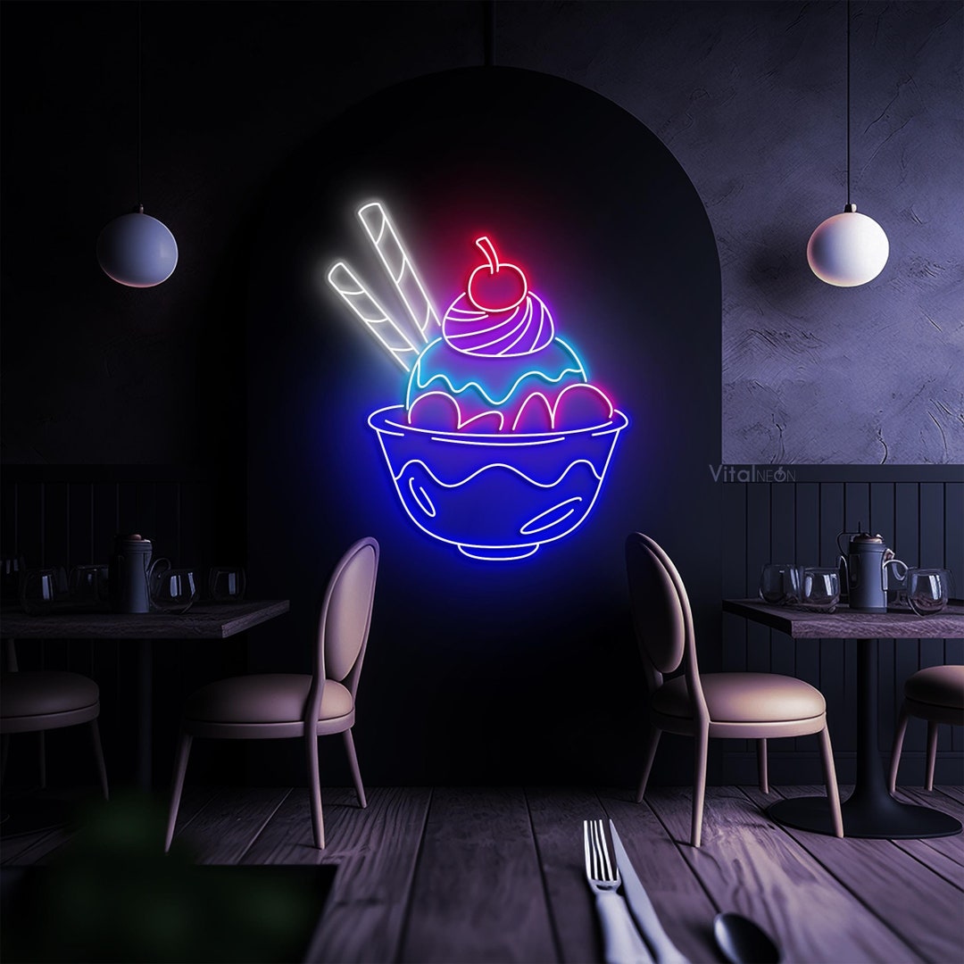 Ice Cream Bowl Neon Sign, Ice Cream Bowl LED Sign, Ice Cream Neon Wall ...
