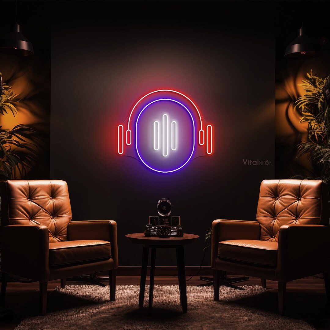 Podcast Neon Sign, Headphone LED Sign, Neon for Recording Studio, Radio ...