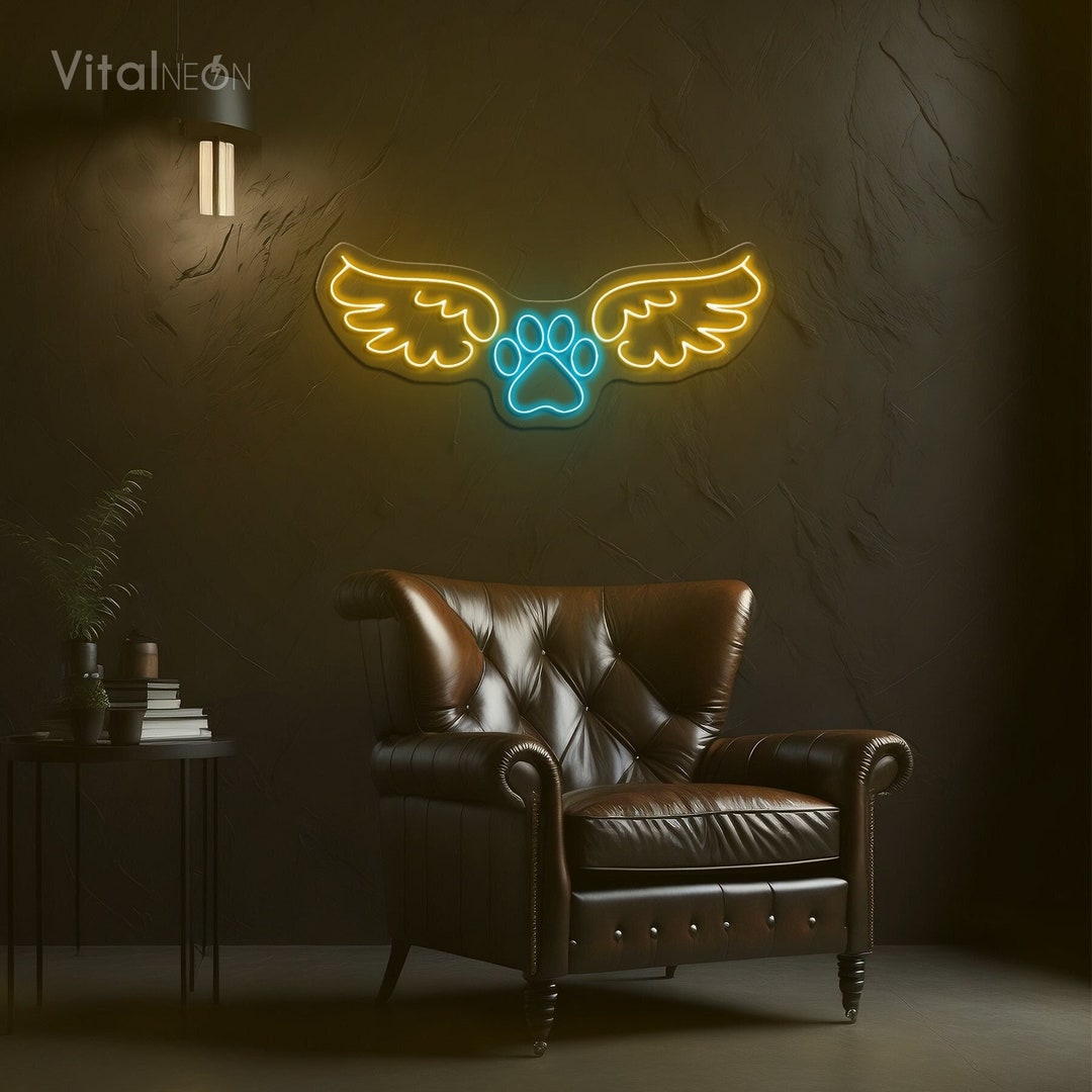 Dog Paw With Angel Wings Neon Sign, LED Light for Pet Lovers, Dog Paw ...