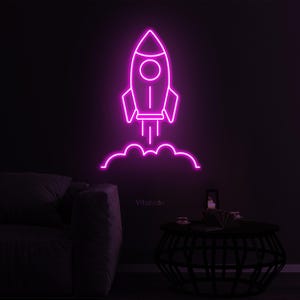 Rocket Neon Sign, Rocket LED Light, Spaceship Wall Art, Spacecraft Sign ...