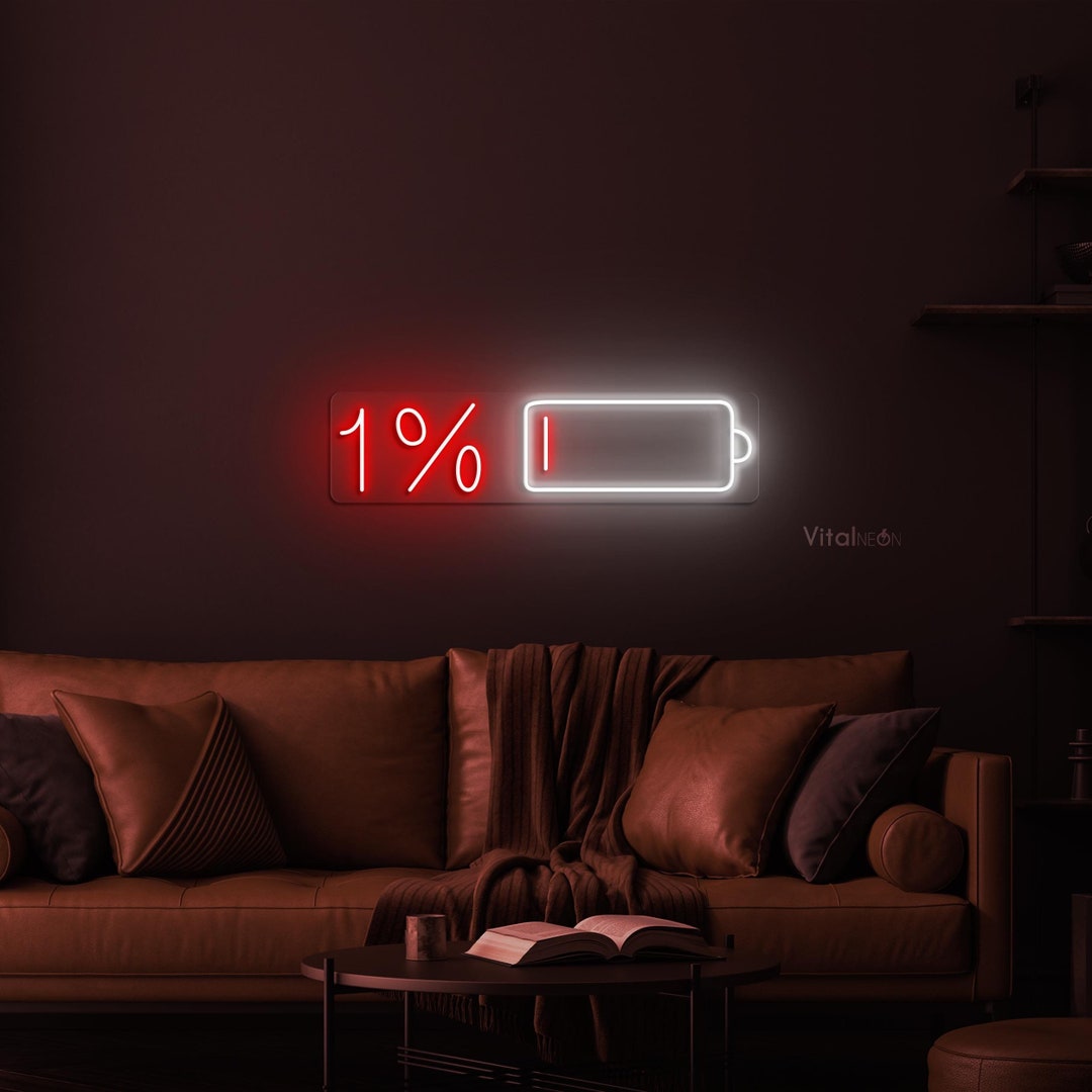 Low Battery Neon Sign, 1% Battery LED Light, Low Battery LED Neon Art ...