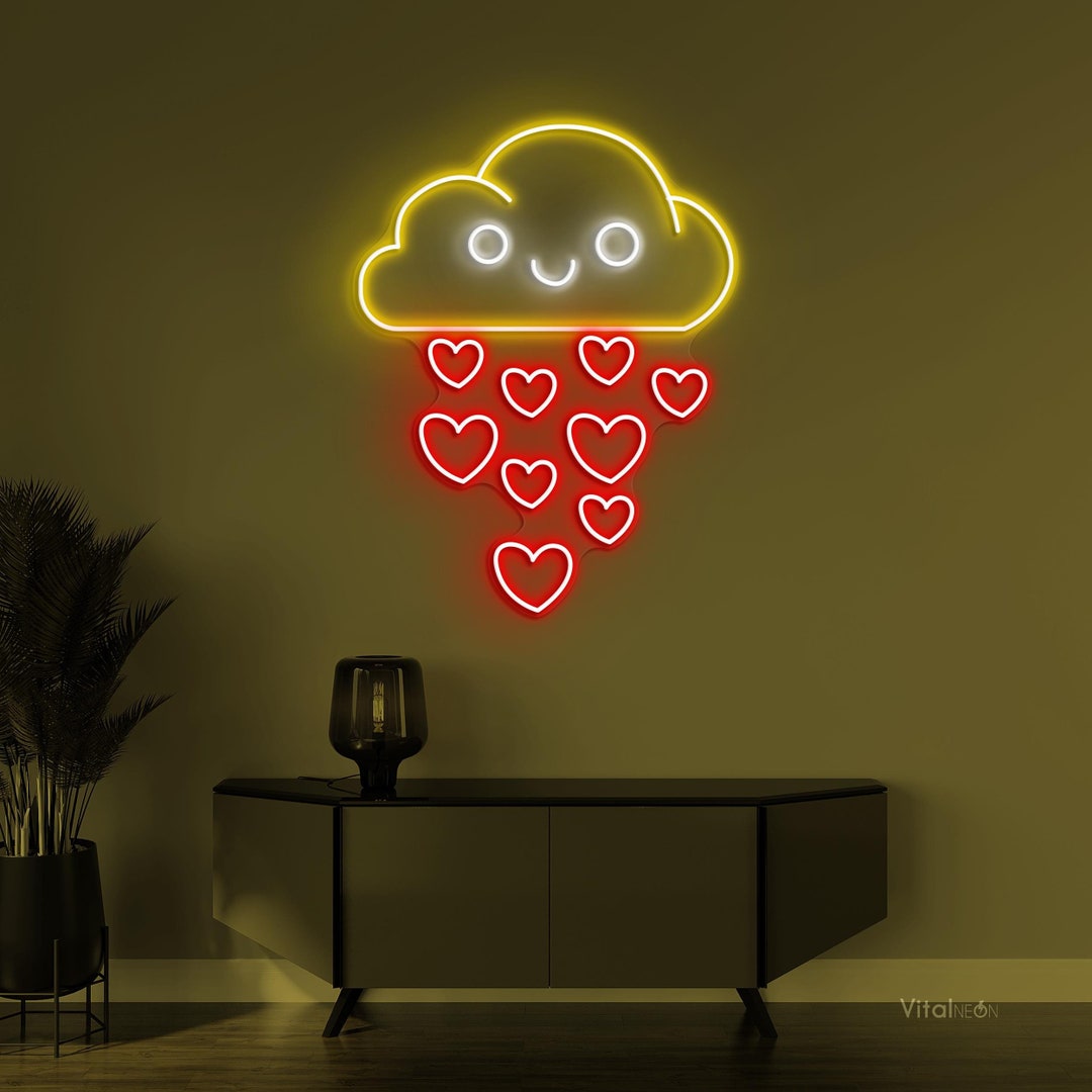 Cloud Neon Sign, Cloud Rain Heart Neon Light, Cute Cloud Wall Decor ...